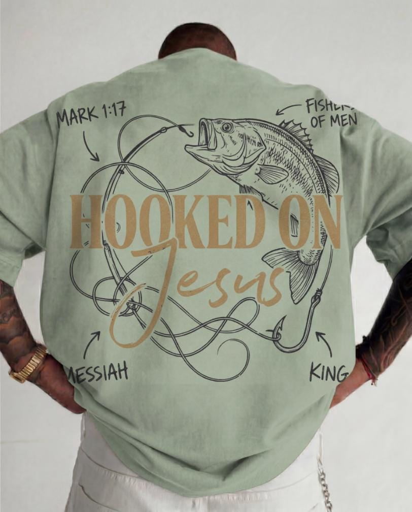 Christian Fishering Shirt Hooked on Jesus Trendy Faith Fishing Tshirt ...