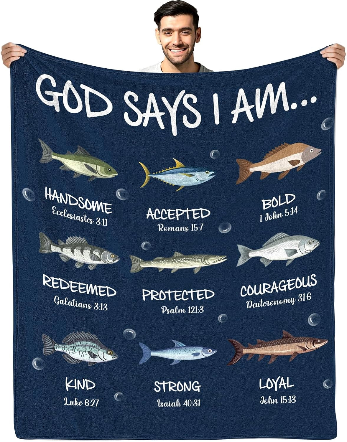 Christian Fishing Gifts for Men, God Says i Am Fish Blanket 50"x60 ...