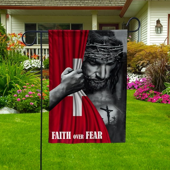 Christian Flags,Faith Over Fear Flag Christian Swiss Switzerland With Jesus for Outside Garden ...