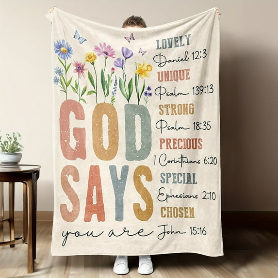 Christian Flannel Blanket for Women - Bible Verse Gift 'God Says You ...