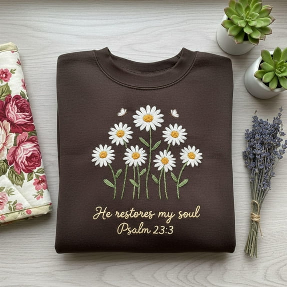 Christian Floral Butterfly Embroidered Sweatshirt, Restores My Soul ...