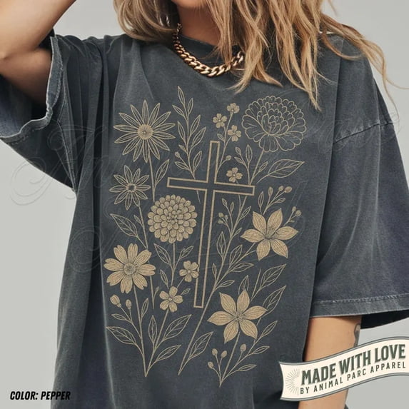 Christian Floral Cross Graphic Religious Faith Sacred Apparel T-shirt ...