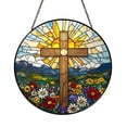 Christian Floral Cross Window Suncatcher, Decorative Glass Hanging ...