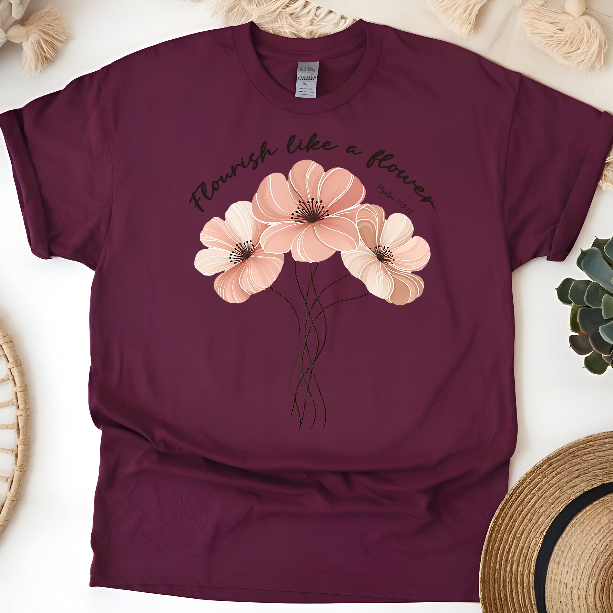 Christian Floral Graphic T-Shirt Flourish Like a Flower Psalm 103:15 ...