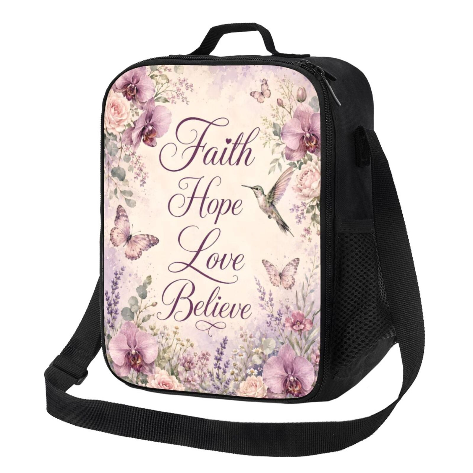 Christian Floral Lunch Bag Insulated Thermal Lunch Box with Shoulder ...