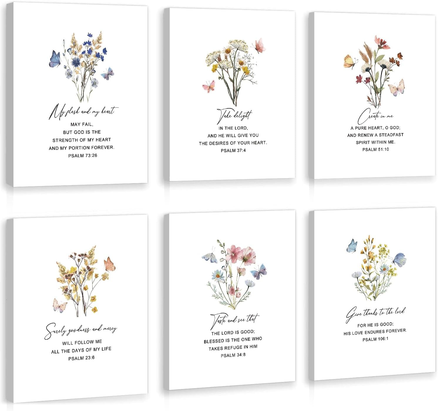 Christian Floral Set Of 6, Bible Verse Wall Art, Botanical Scripture ...