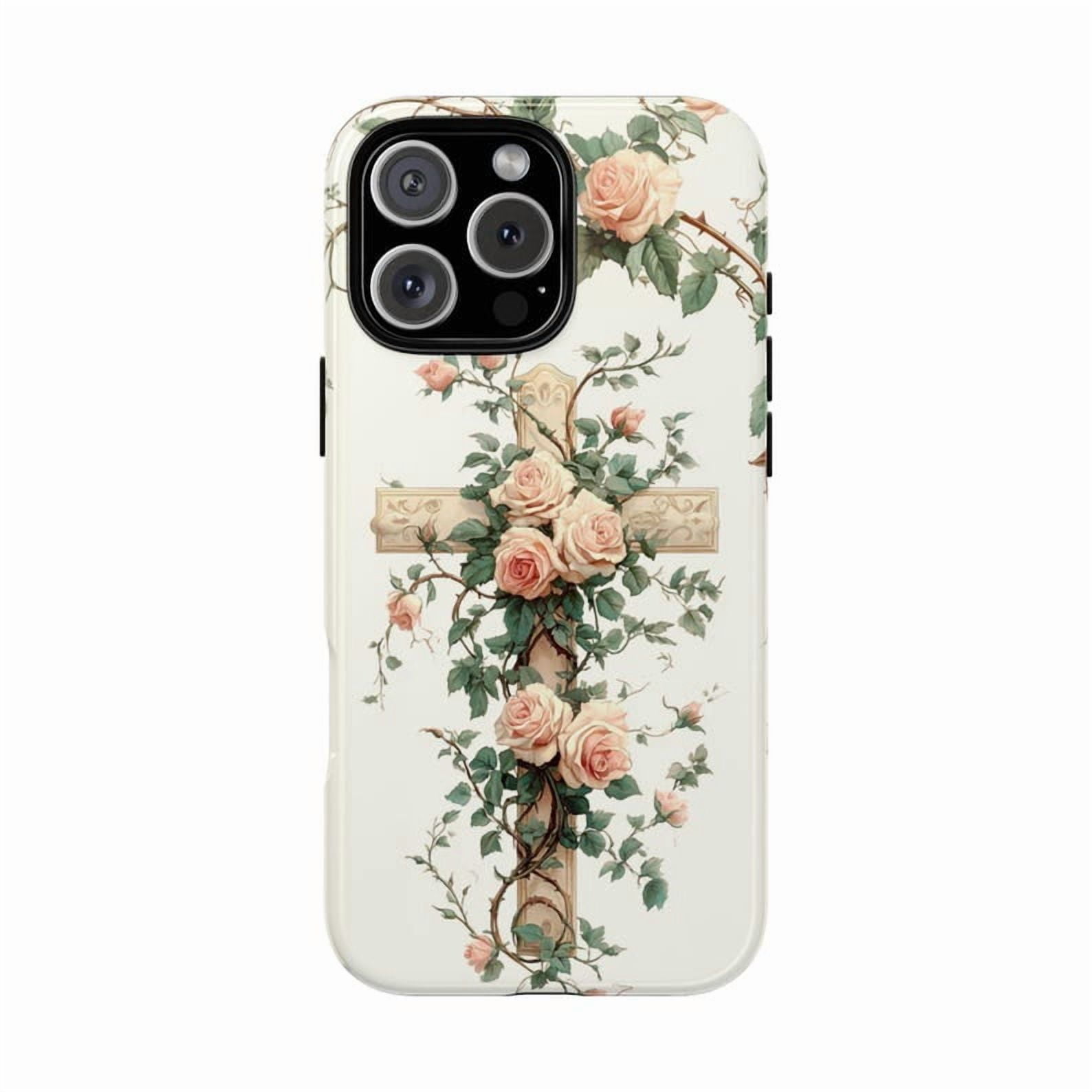 Christian Floral Vines Cross Religious Artwork Phone Case for 11 12 13 ...