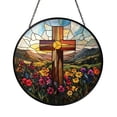 Christian Flower Cross Stained Glass Style Suncatcher Window Hanging ...