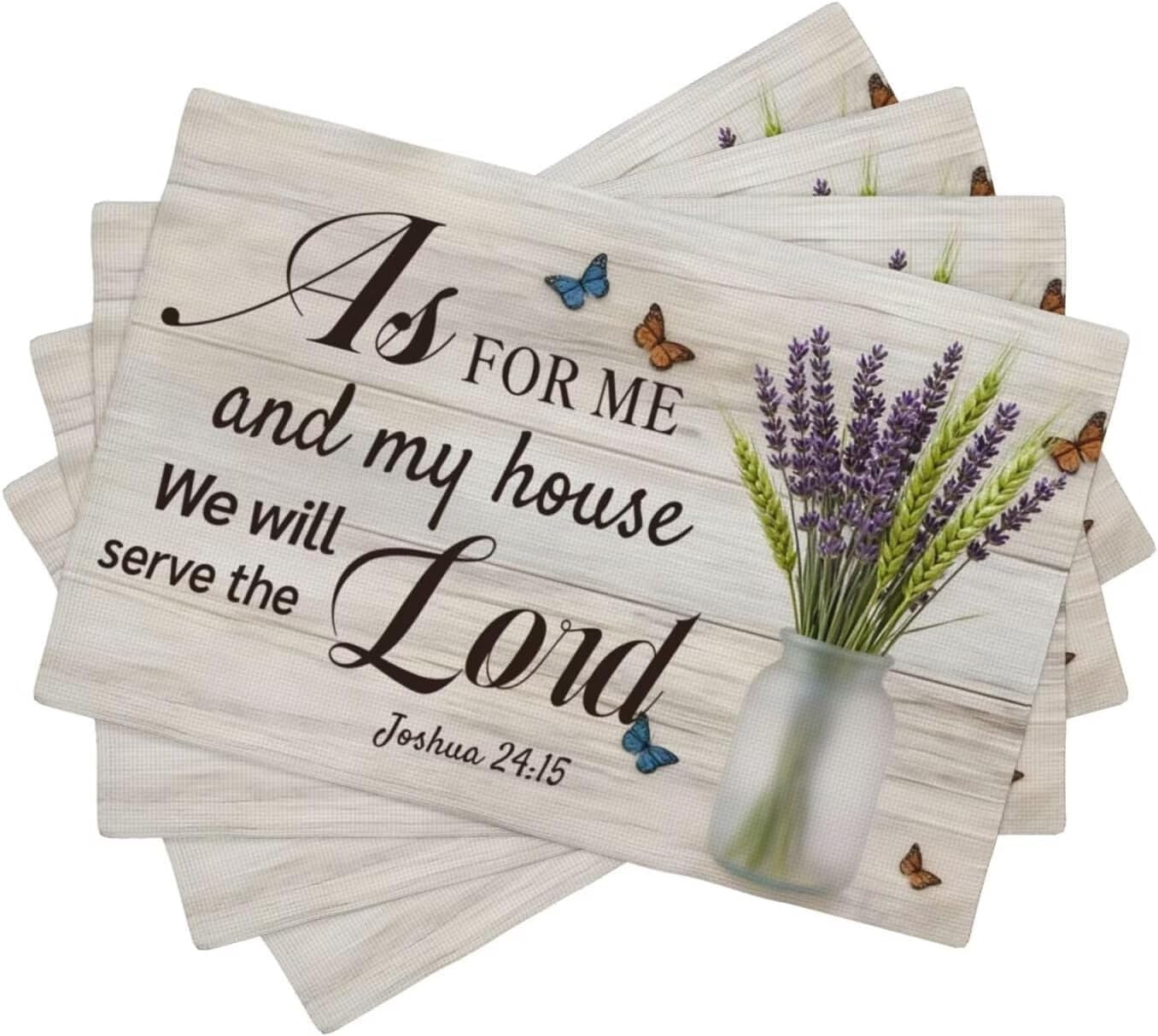 Christian Flower Placemats Set of 4, 12x18 Inch Bible Verse Table Place ...