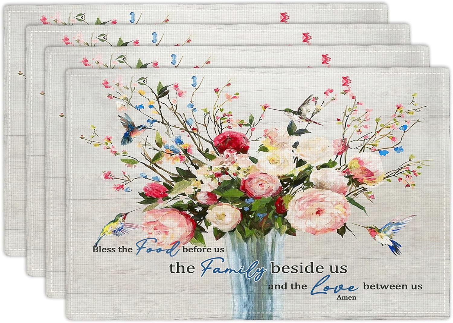 Christian Flower Summer Placemats Set of 4, 12x18 Inch Spring Floral ...