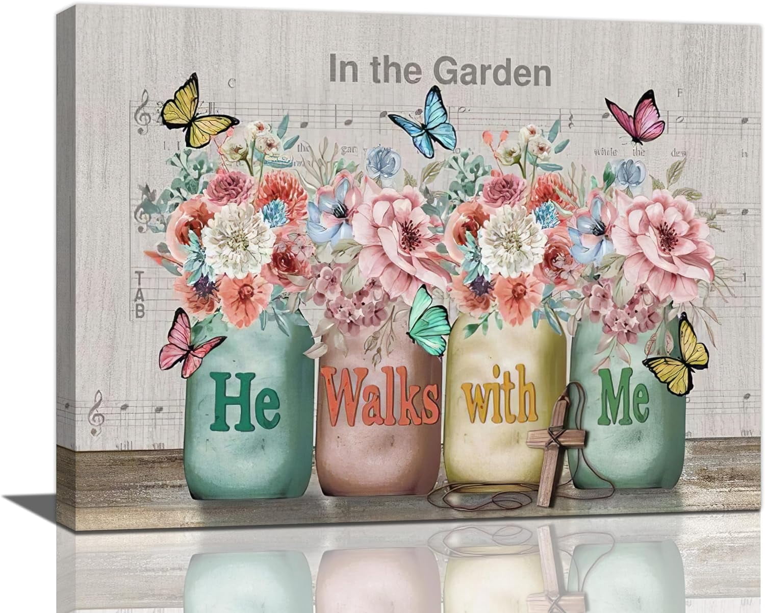 Christian Flower Wall Art Farmhouse Cross Flowers Pictures Wall Decor ...