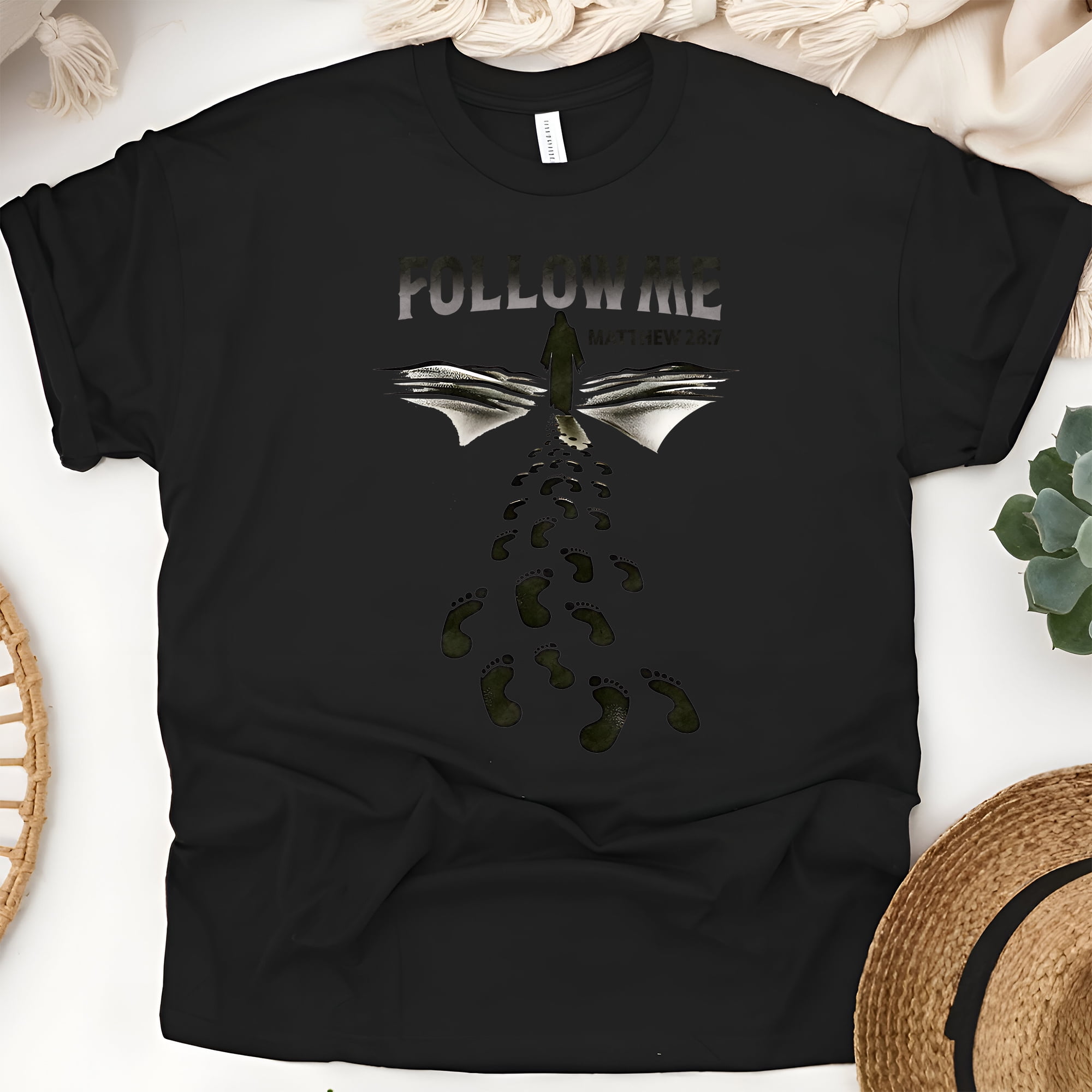 Christian Footsteps Graphic T-Shirt Follow Me Matthew 28:7, Black, Size ...