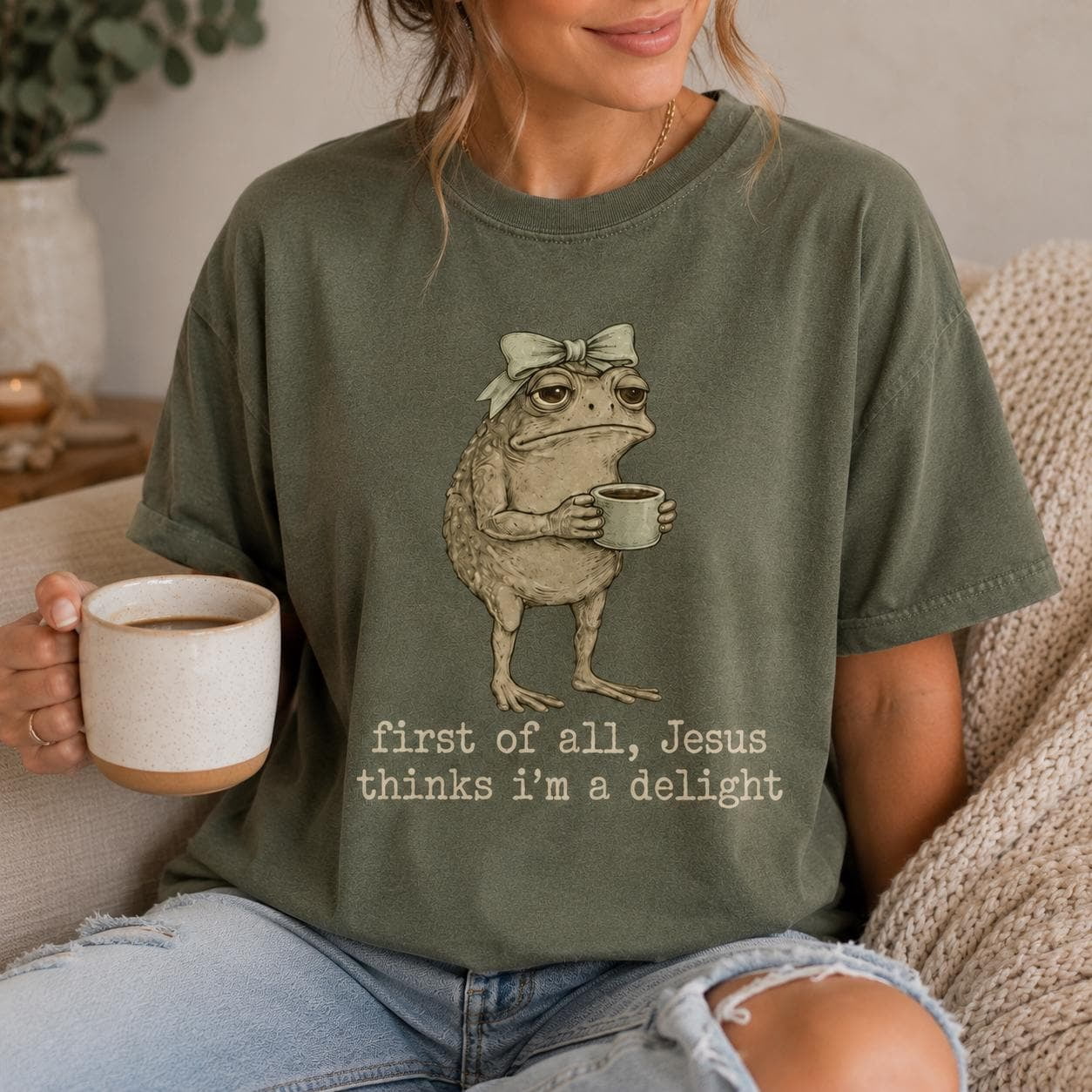 Christian Frog Shirt Jesus Thinks I’m A Delight Funny Coffee Tee Cute ...