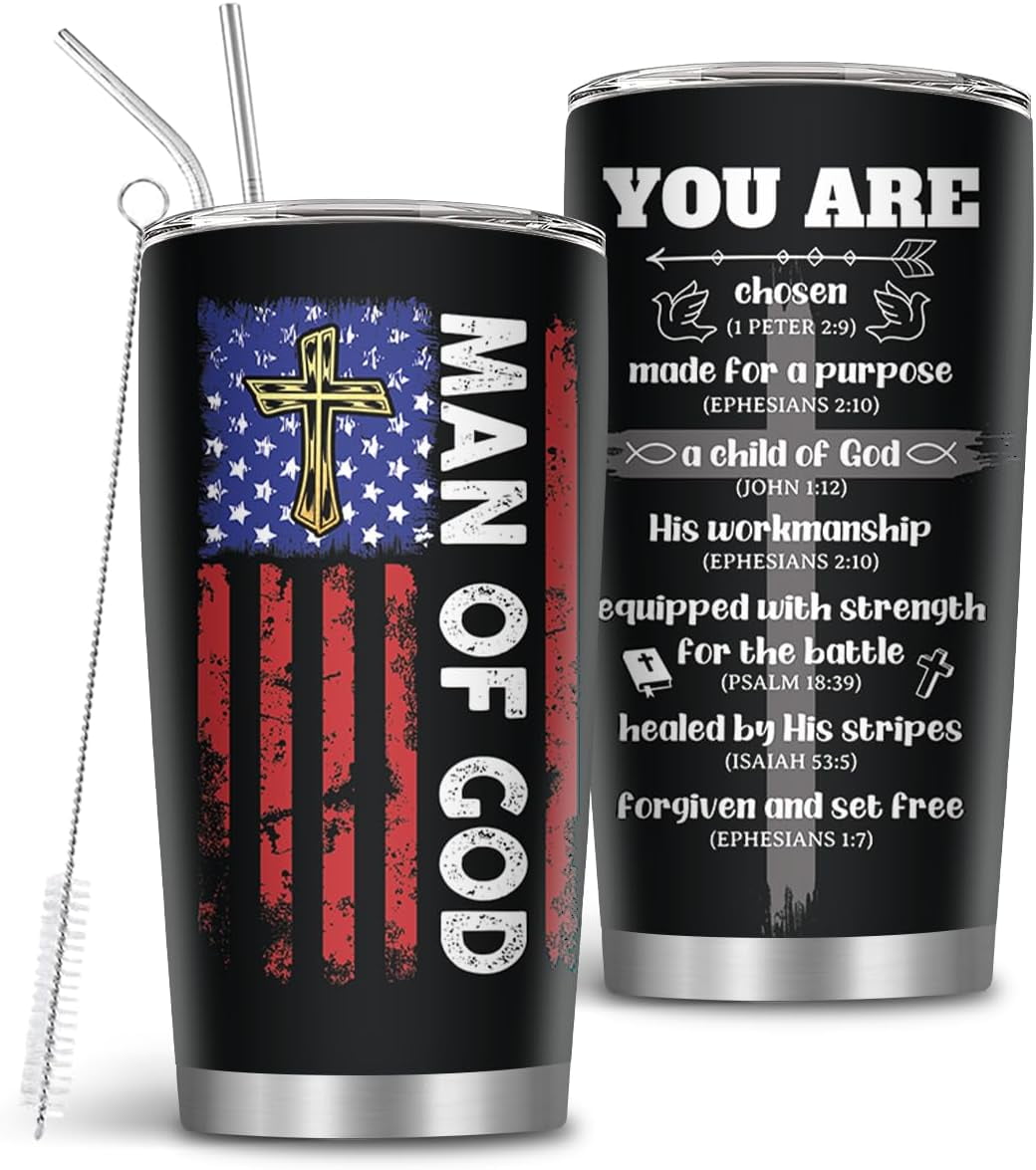 Christian Gifts, 20oz Stainless Steel Man of God Tumblers with Brush ...