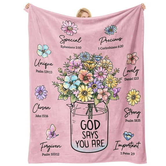 Christian Gifts for Women, Pink Christian Blanket with Flowers ...