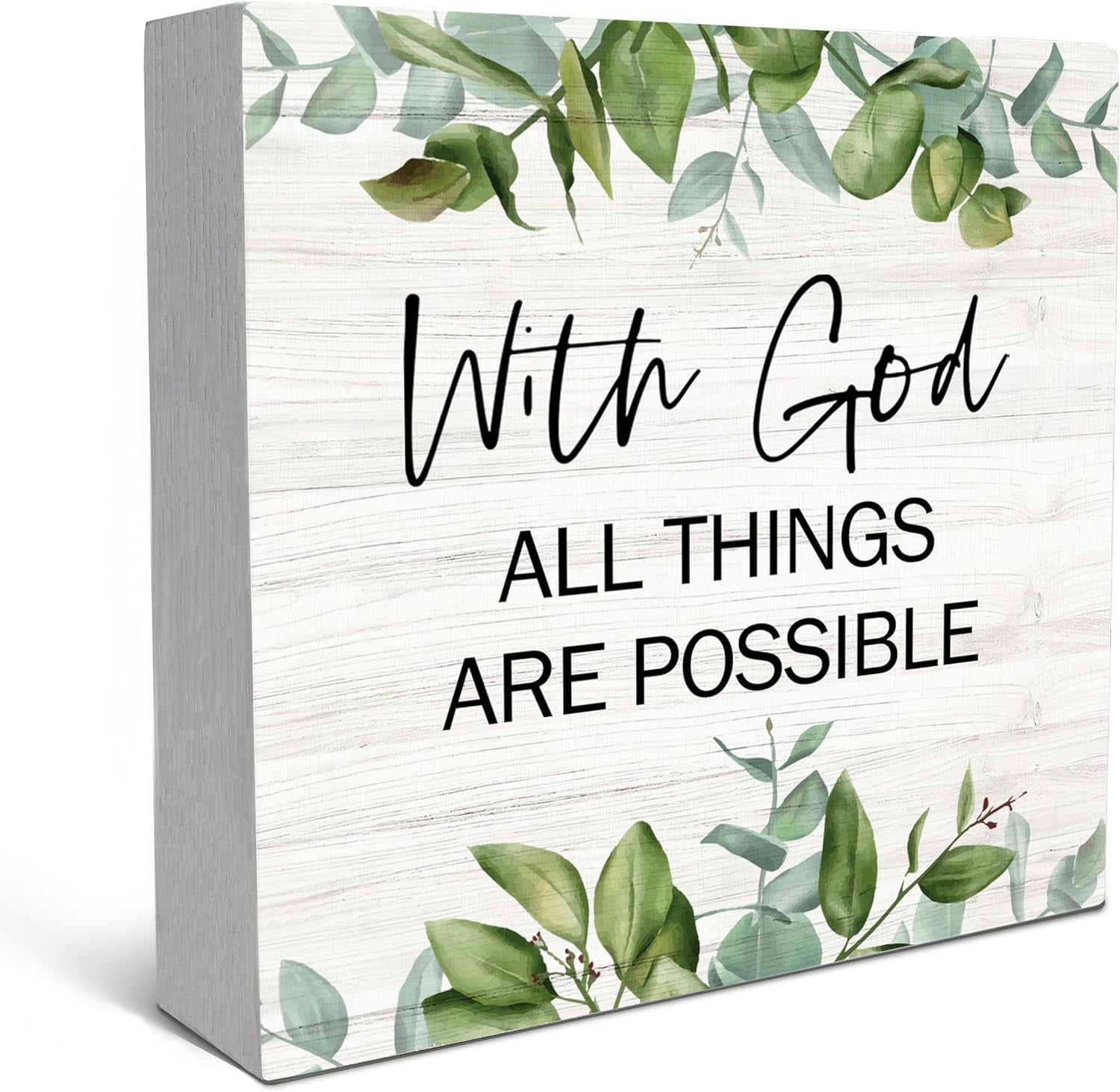 Christian Gifts Wood Box Sign Desk Decor, With God All Things Are ...