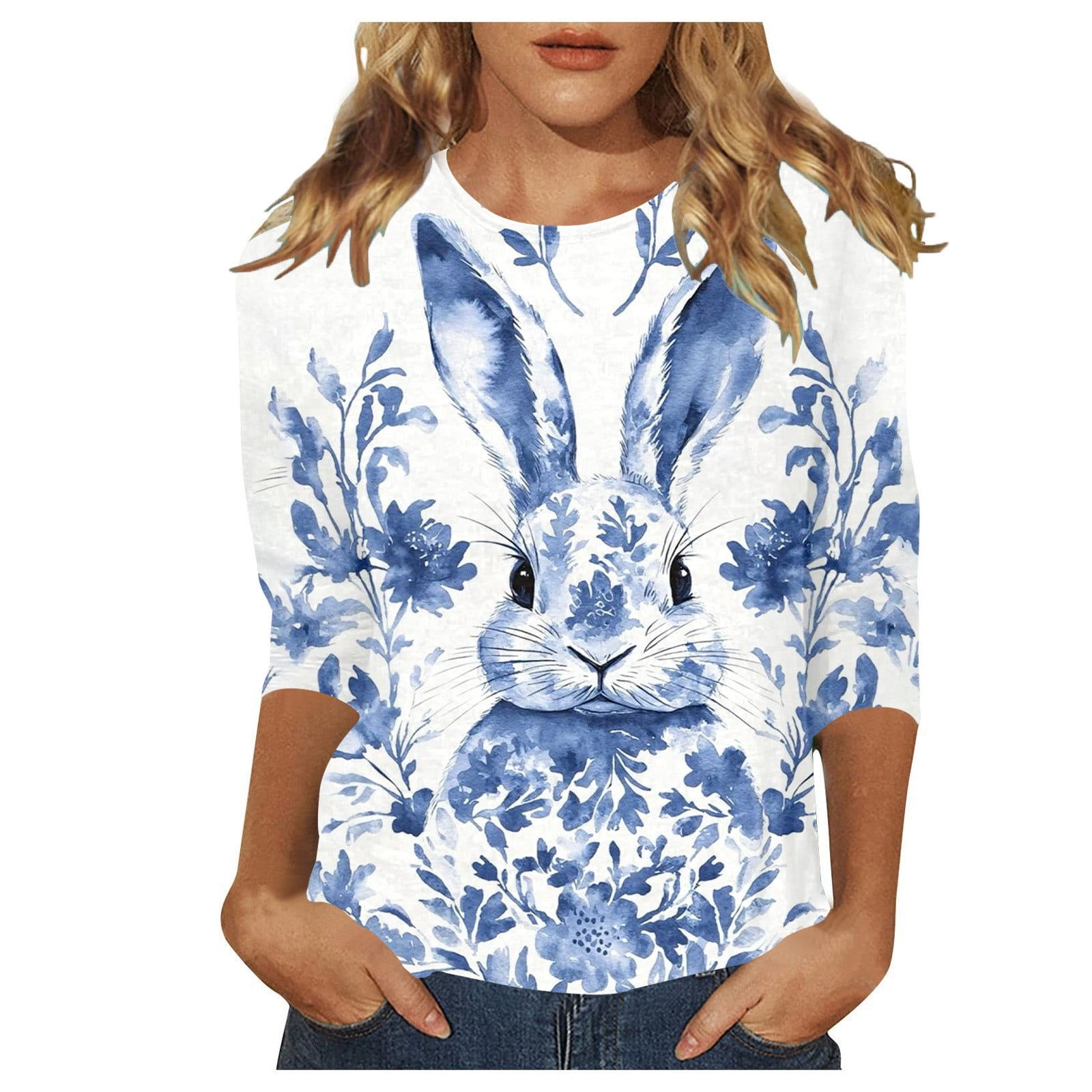 Christian Gifts for Women Bunny Print Round Neck Loose Versatile Inch ...