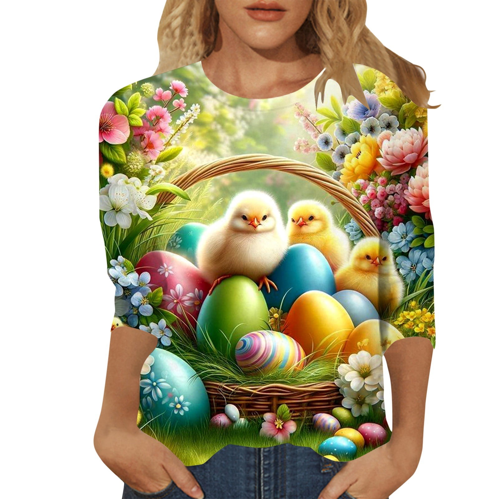 Christian Gifts for Women Fashion God Bunny Egg Printed Mid Sleeve Crew ...