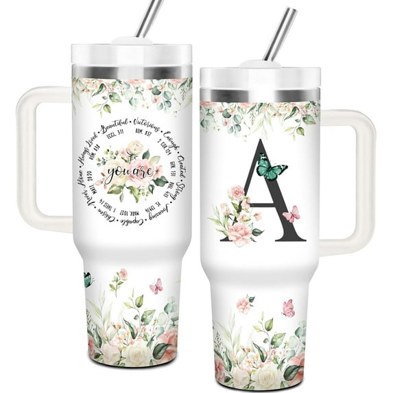 Christian Gifts for Women, Initial A Tumbler 40Oz with Handle and Straw ...