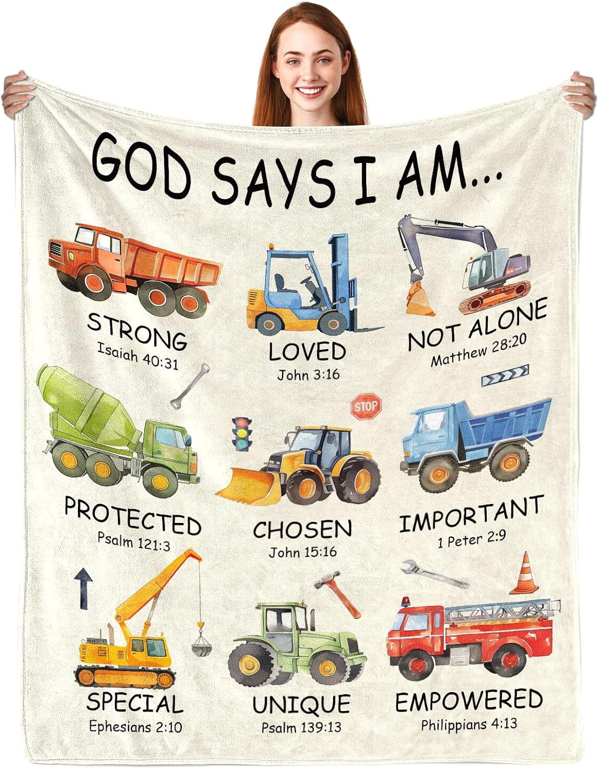 Christian Gifts for men, God Says I Am Construction Truck Blanket 50 ...