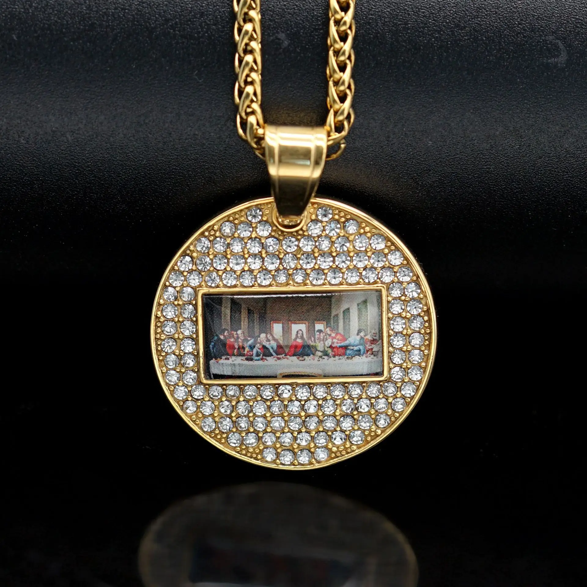 Christian Gold silver Color round The Last Supper Pendant Necklace 14K ...