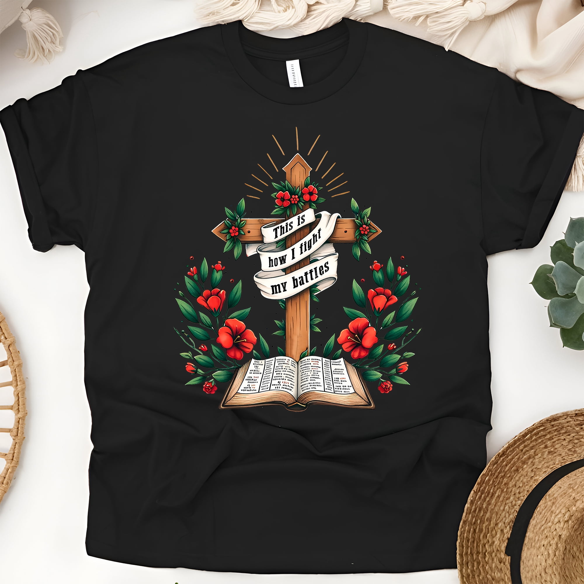 Christian Graphic T-Shirt This Is How I Fight My Battles Cross and ...