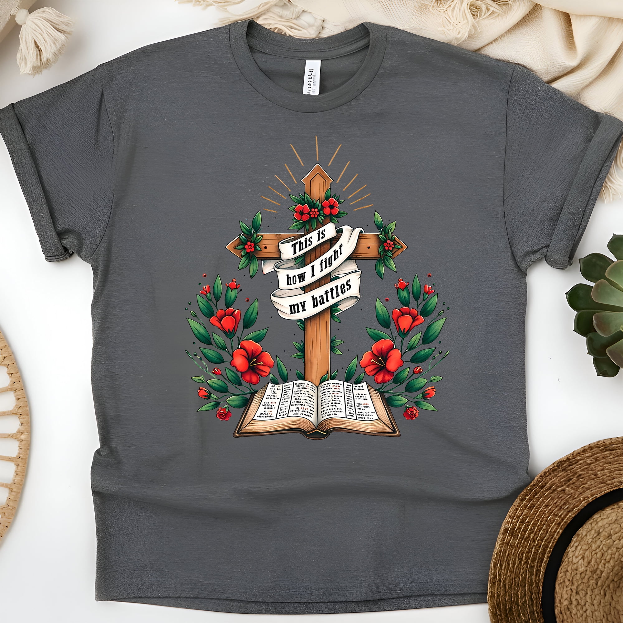 Christian Graphic T-Shirt This Is How I Fight My Battles Cross and ...