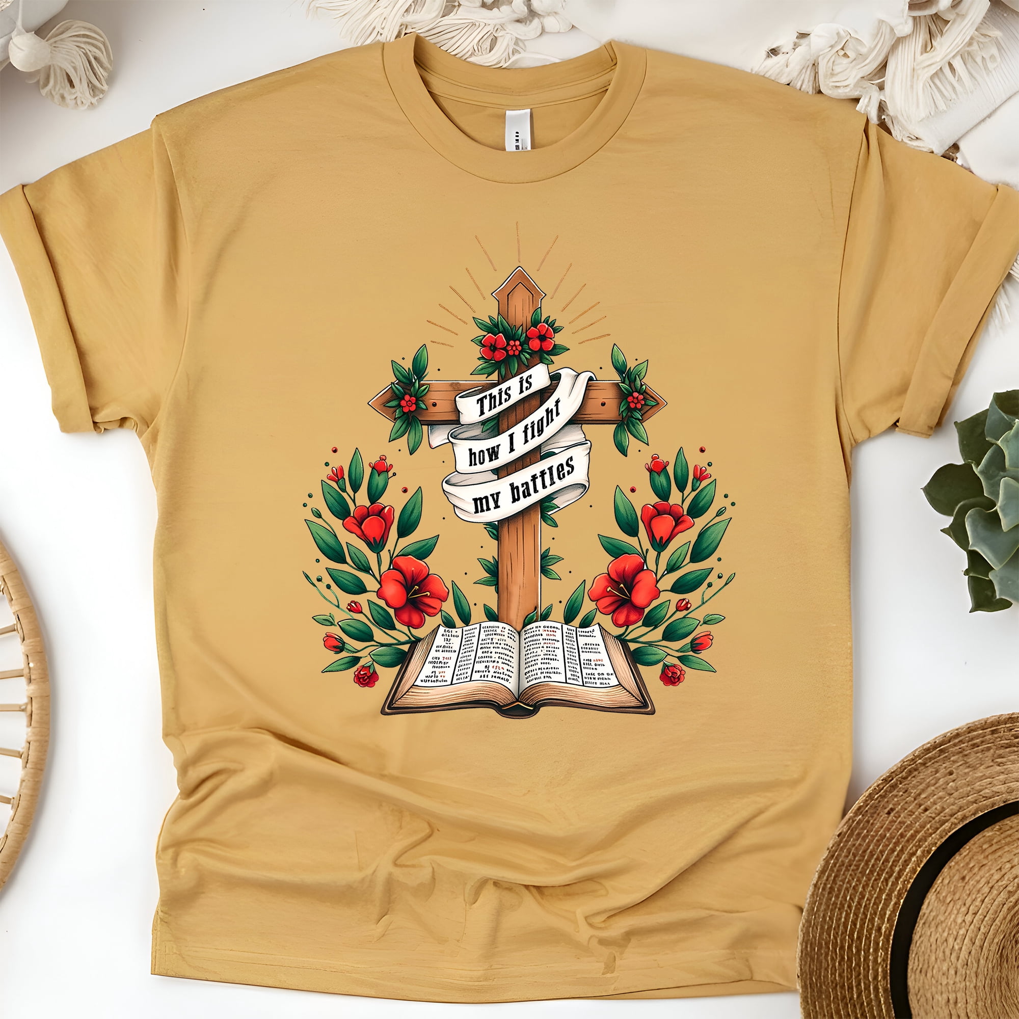 Christian Graphic T-Shirt This Is How I Fight My Battles Cross and ...