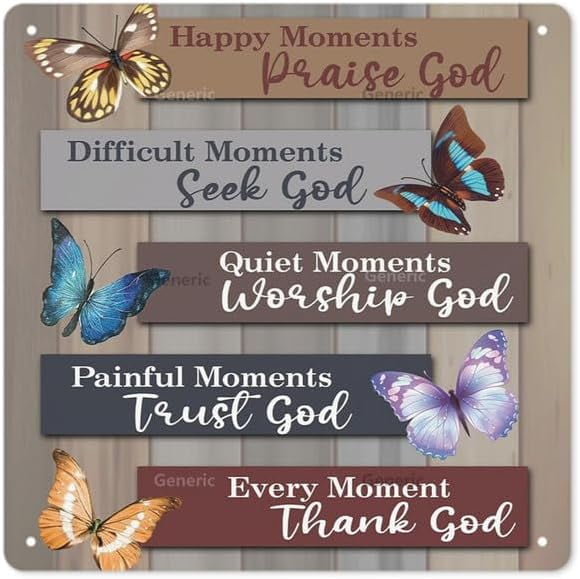 Christian Hanging Plaque Home Wall Decor Tin Happy Moments Praise God ...