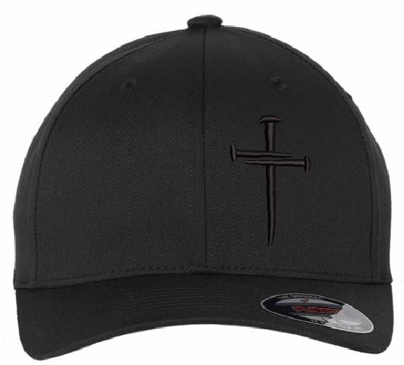 Christian Hats for Men Women Jesus 3 Nail Cross Hat BLACK Black S/M ...