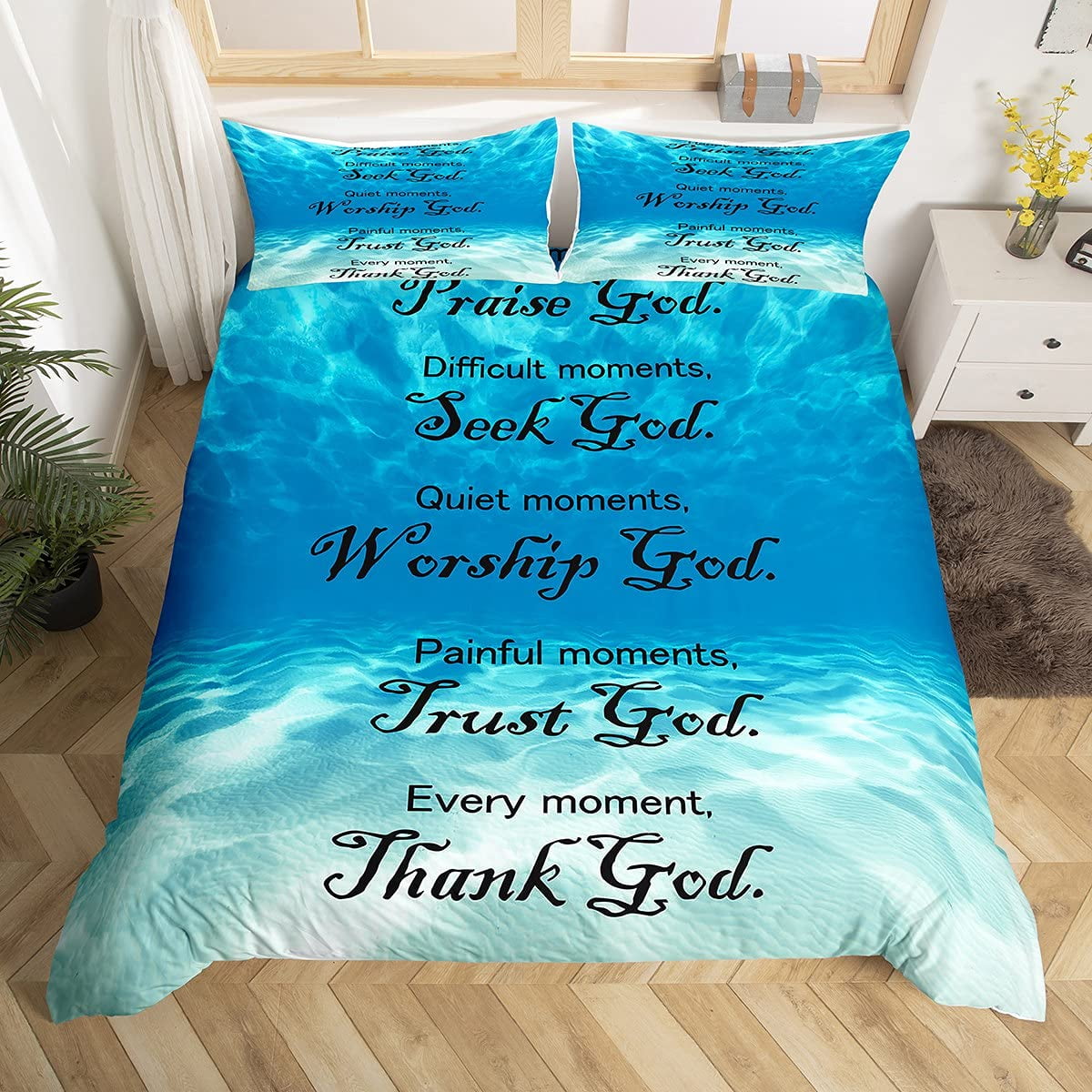 Christian Healing Duvet Cover Set with Inspirational Thoughts and ...