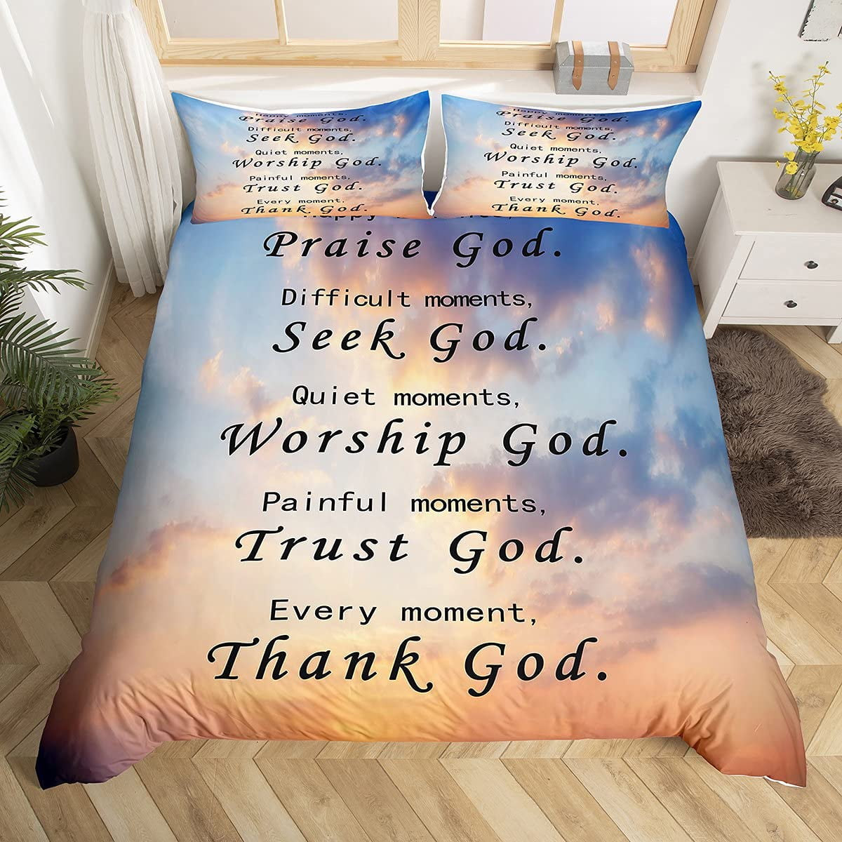 Christian Healing Duvet Cover Set with Inspirational Thoughts and ...