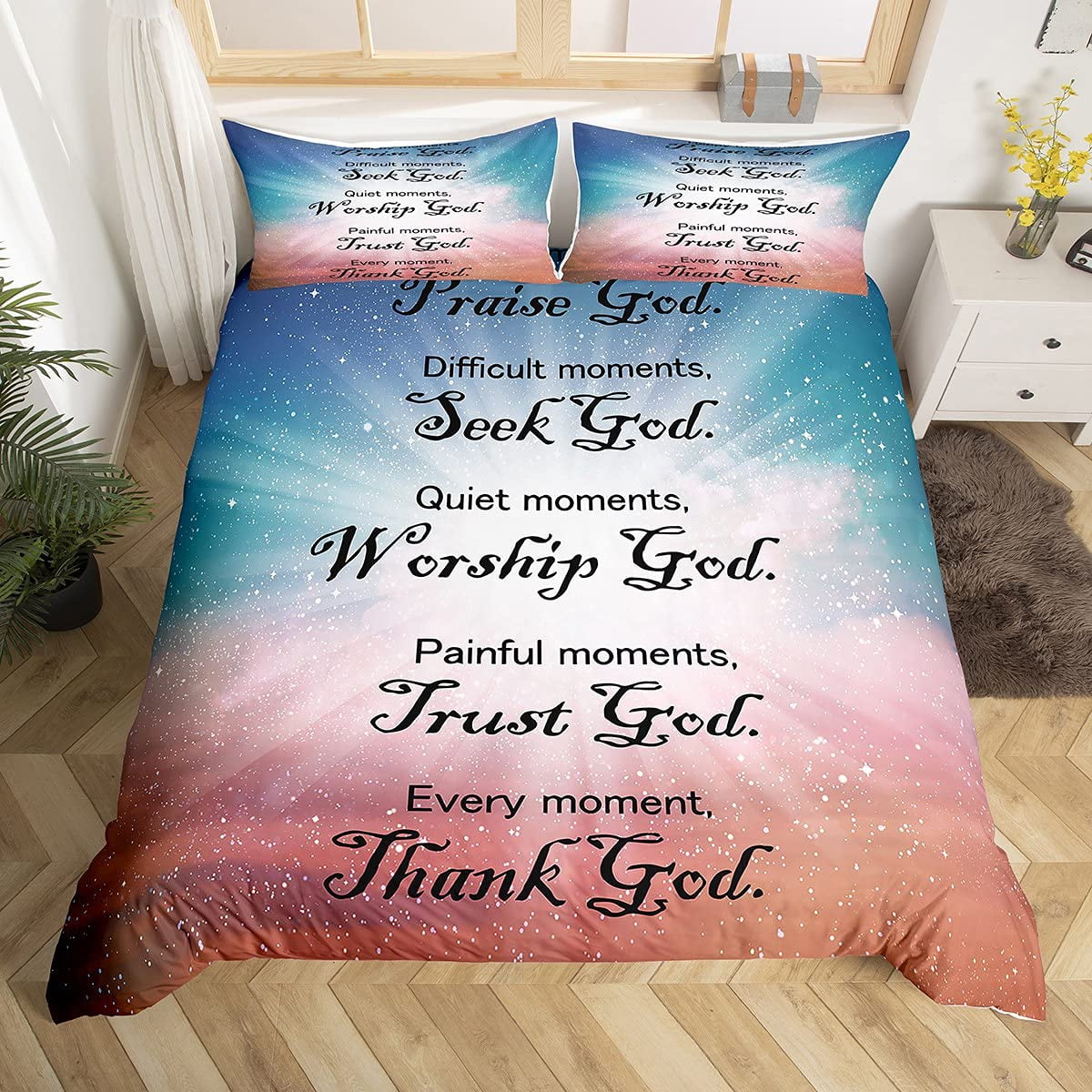 Christian Healing Duvet Cover Set with Inspirational Thoughts and ...