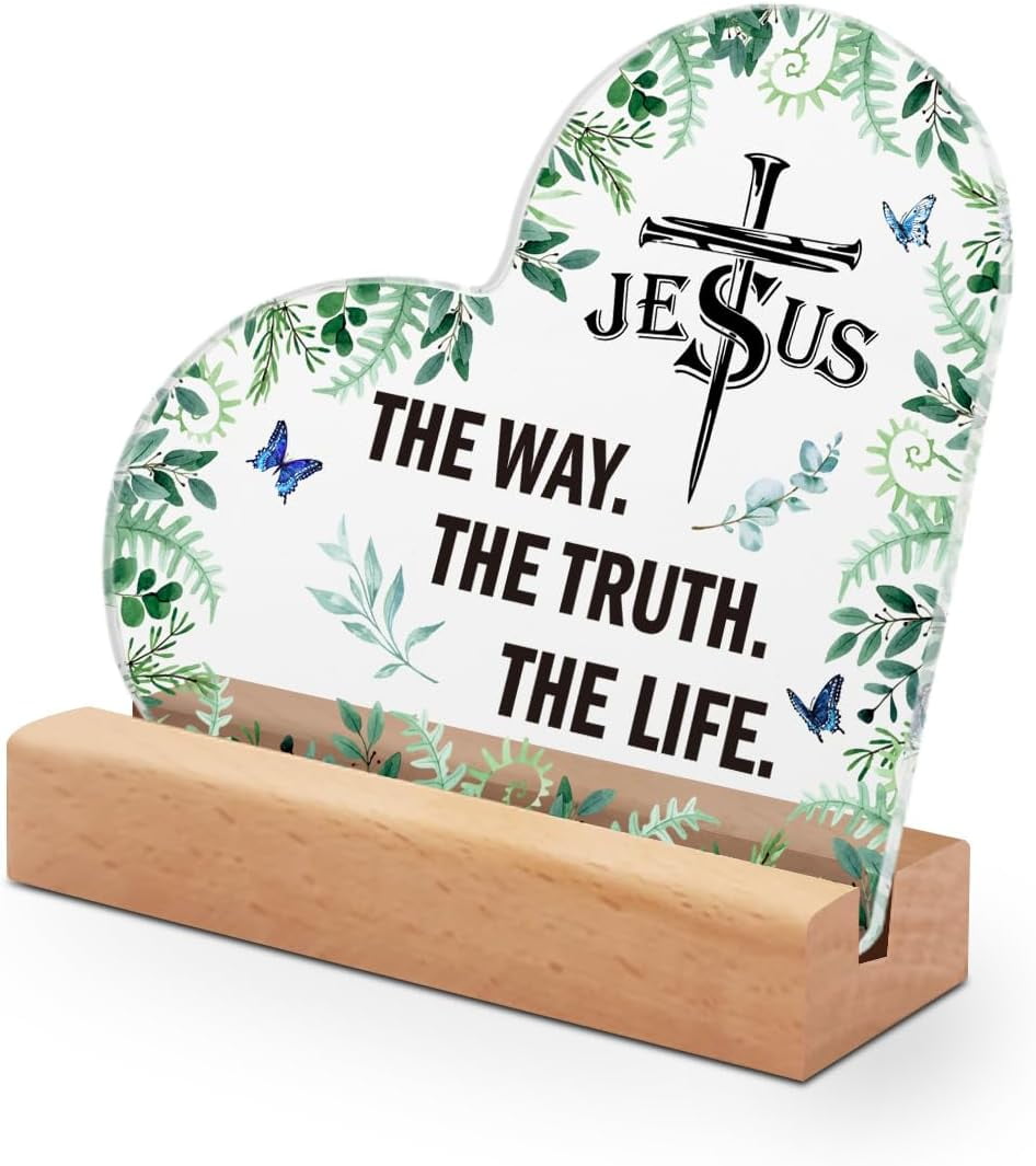 Christian Heart Shape Acrylic Sign Bible Verse Scripture Rustic Plaque ...