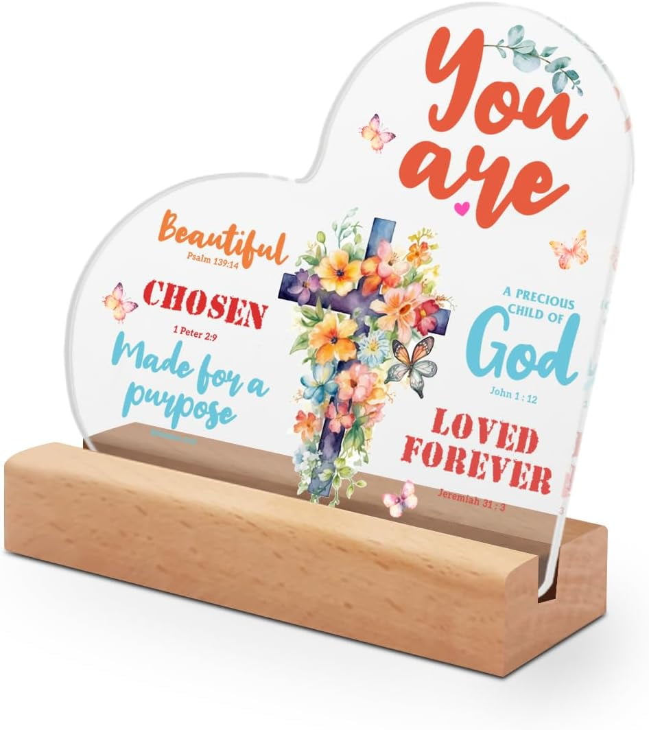 Christian Heart Shape Acrylic Sign Inspirational Bible Verse Scripture ...