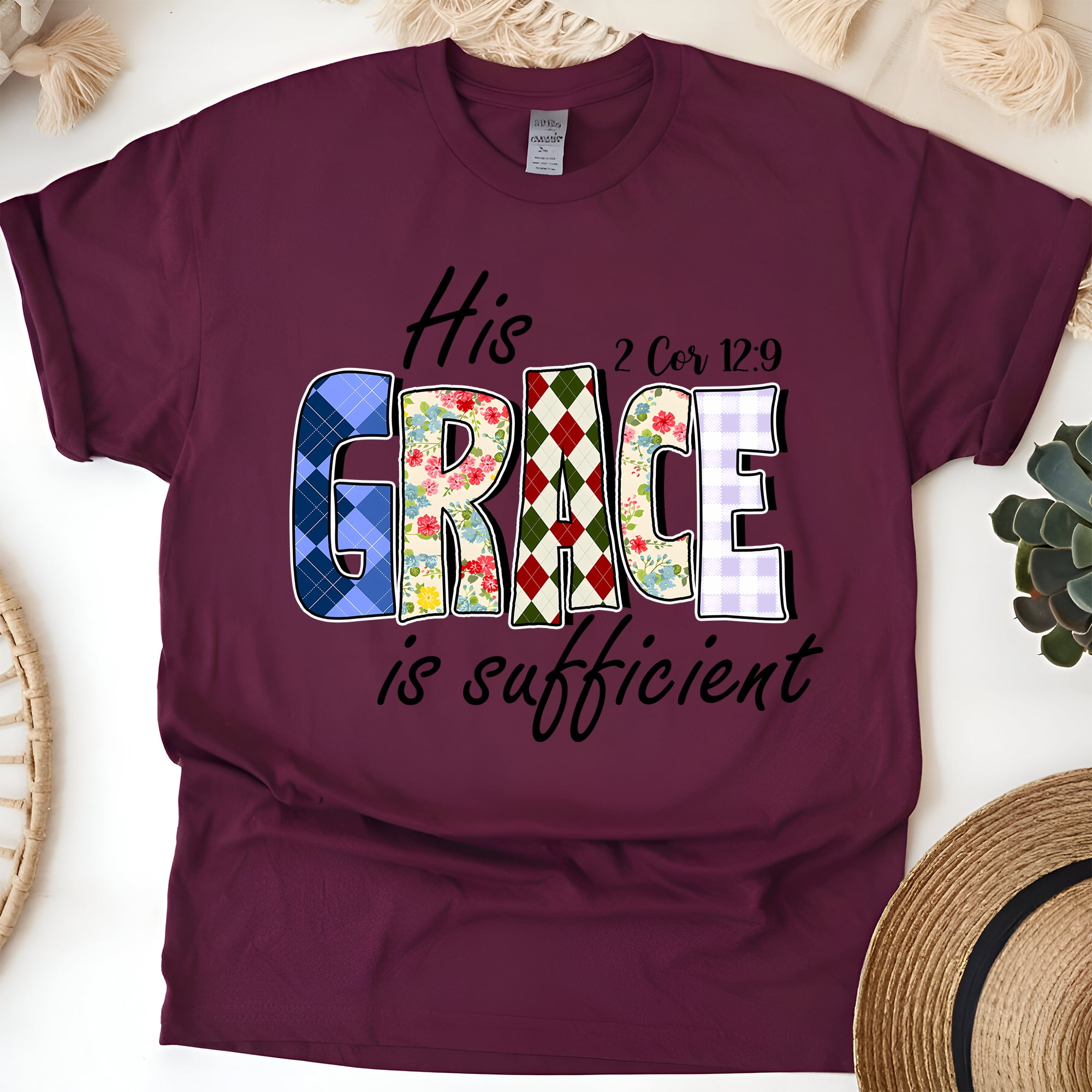 Christian His Grace Is Sufficient 2 Cor 12:9 Bible Verse T-Shirt ...