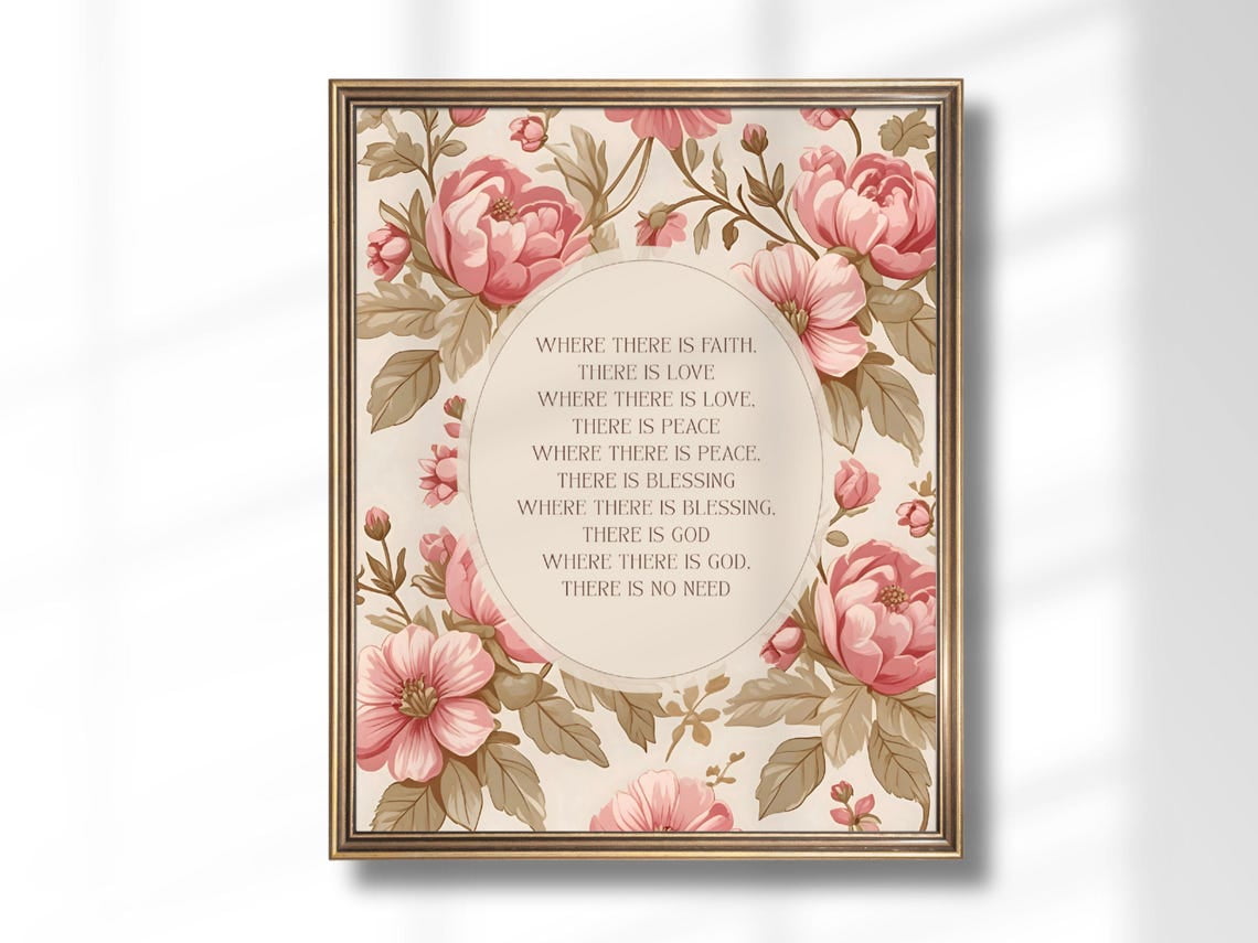 Christian Home Blessing Poster Pink Floral Scripture Wall Art for Warm ...