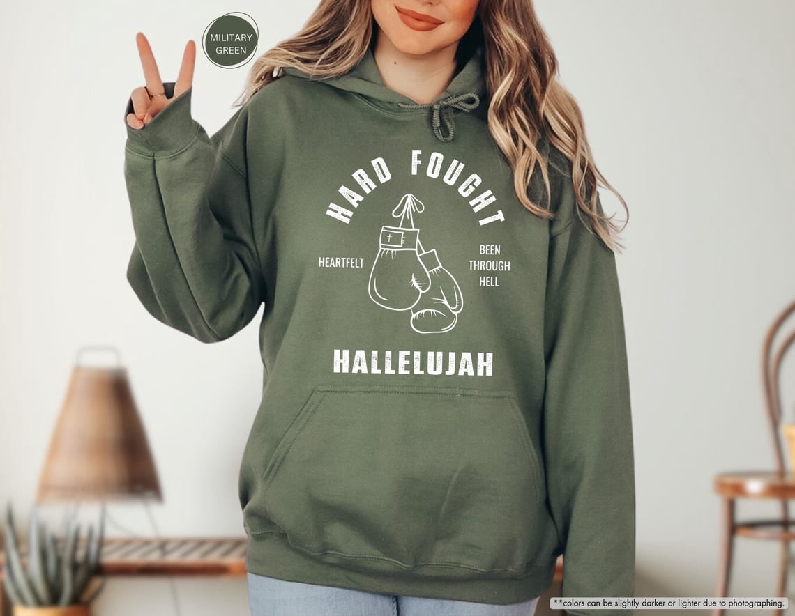Christian Hoodie, Retro Trendy Religious Hoodie, Hard Fought Hallelujah ...