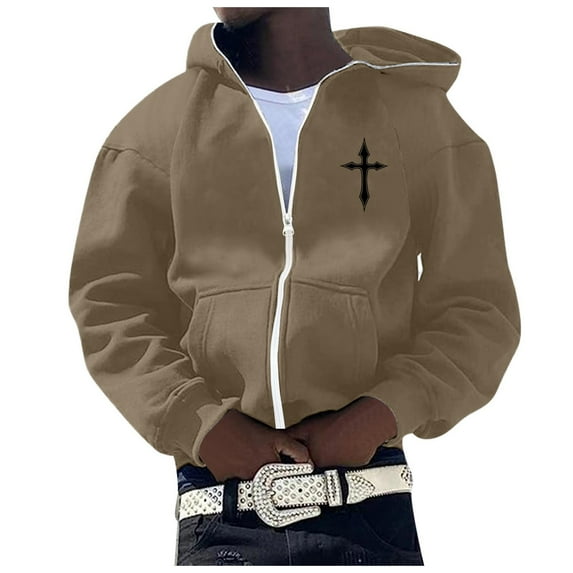 Christian Hoodies for Men Cross Print Zip Up Faith Long Sleeve Jesus ...