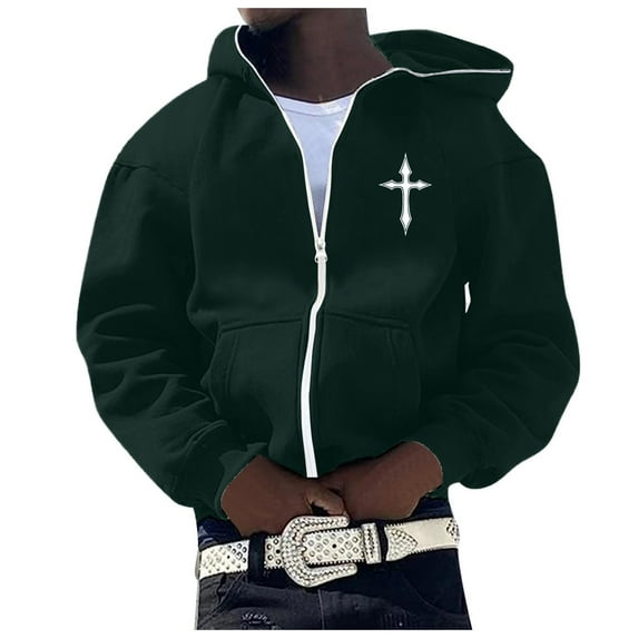 Christian Hoodies for Men Zip Up Faith Cross Graphic Long Sleeve Jesus ...