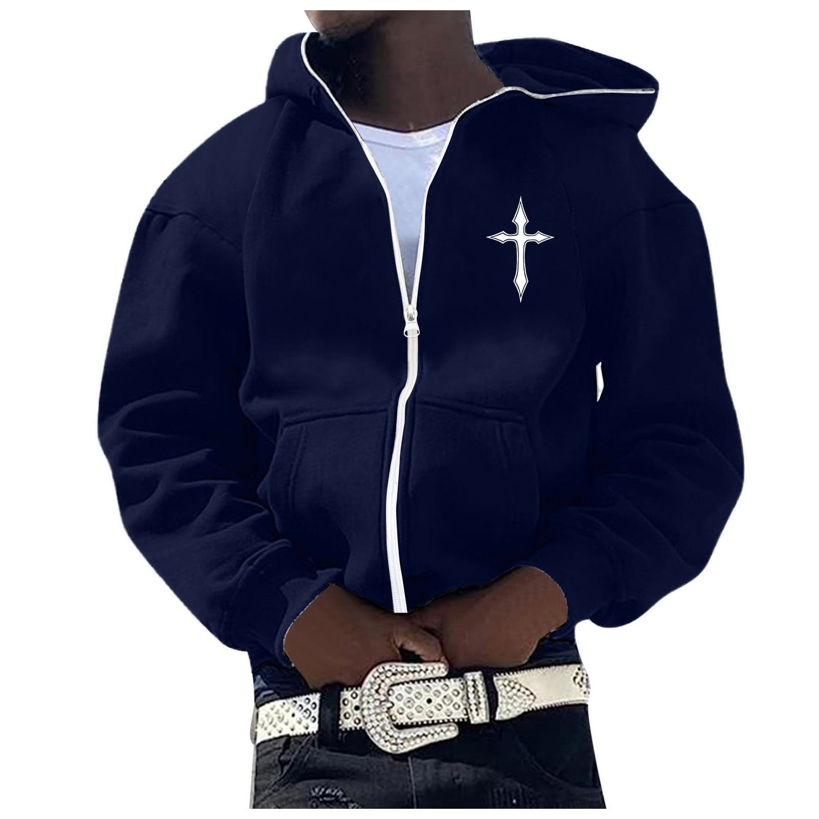Christian Hoodies for Men Zip Up Faith Cross Graphic Long Sleeve Jesus ...