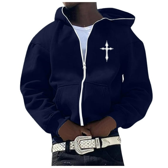 Christian Hoodies for Men Zip Up Faith Cross Graphic Long Sleeve Jesus ...