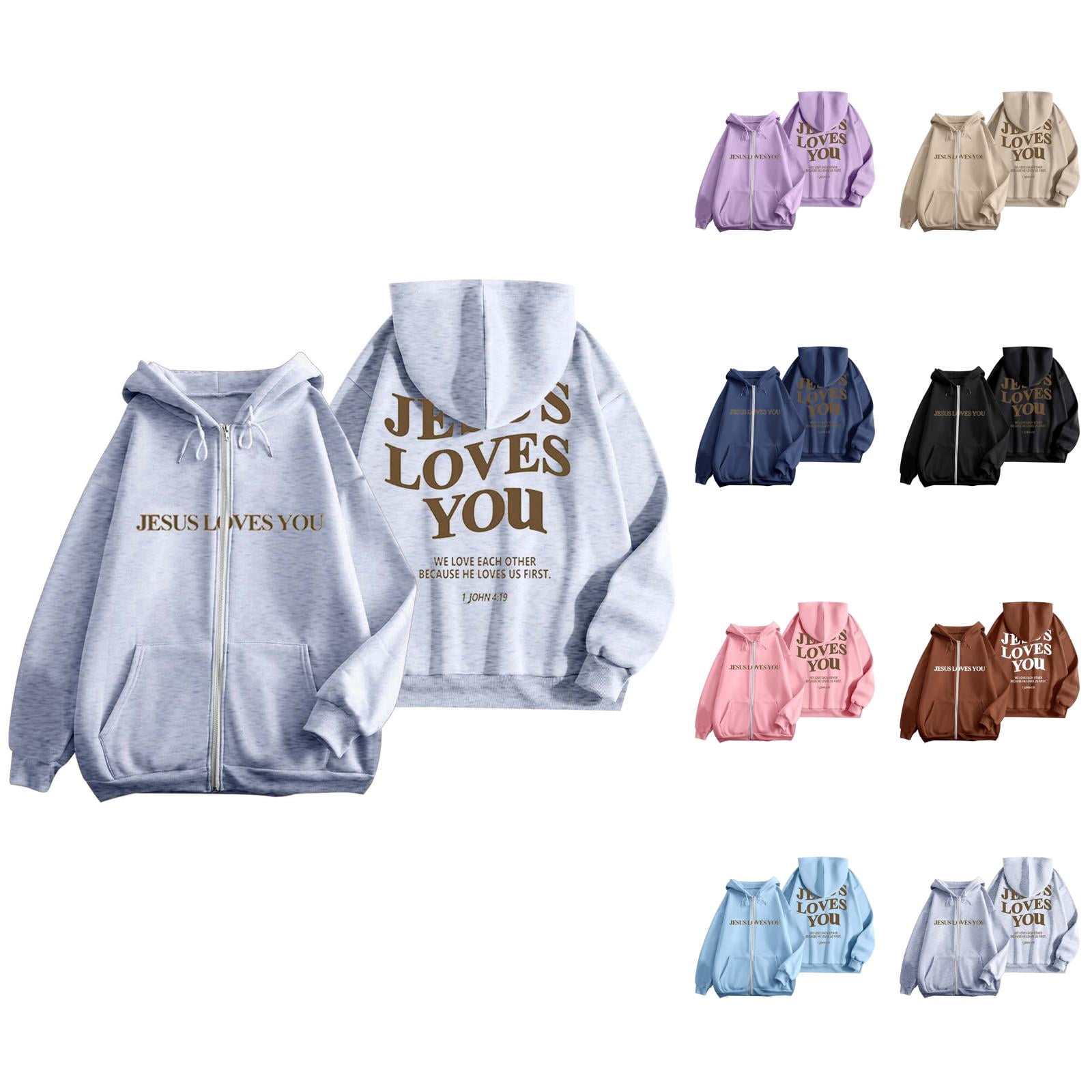 Christian Hoodies for Women 2025 Jesus Loves You Hoodie Zip Up Hoodie ...