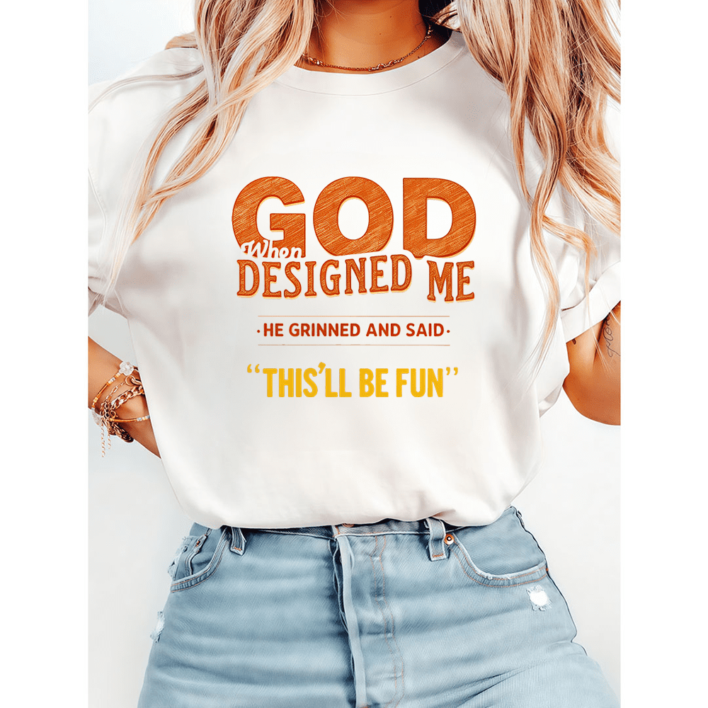 Christian Humorous T-Shirt - God Grinned Quote Print Short Sleeve Tee ...