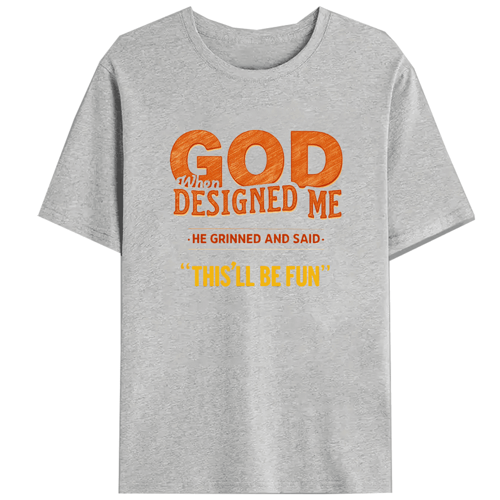 Christian Humorous T-Shirt - God Grinned Quote Print Short Sleeve Tee ...