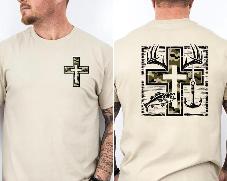 Christian Hunting T-Shirt – Camouflage Cross Deer Hunter & Fishing ...