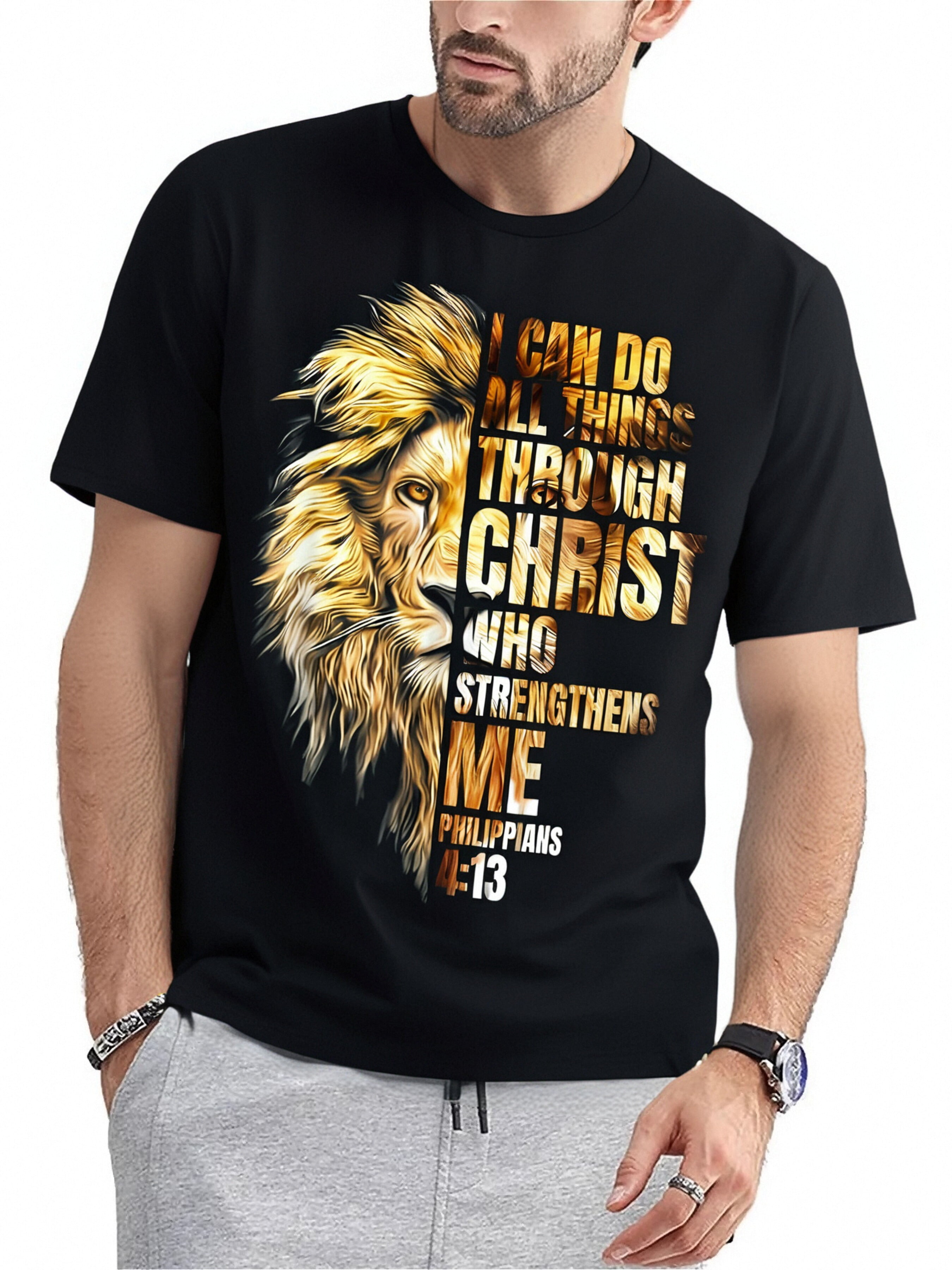 Christian I Can Do All Things Through Christ Lion Faith T-Shirt Tee For ...
