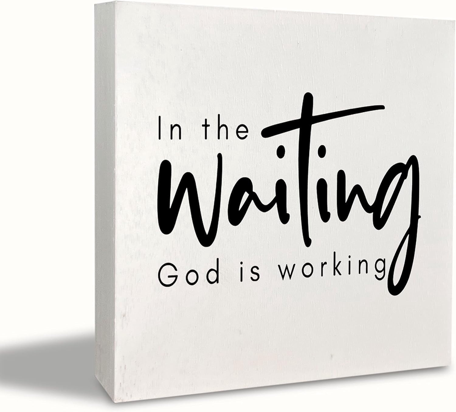 Christian In The Waiting God Is Working Wood Rustic Wood Block Plaque ...