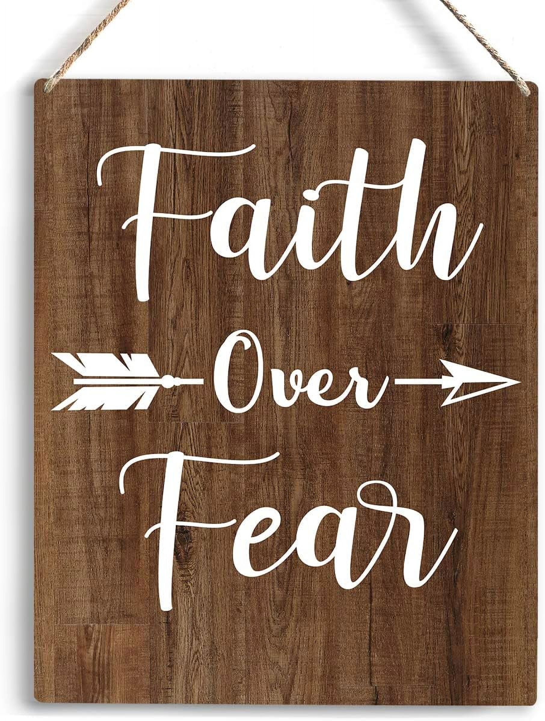 Christian Inspirational Wall Art Faith Over Fear Sign Religious Gifts ...