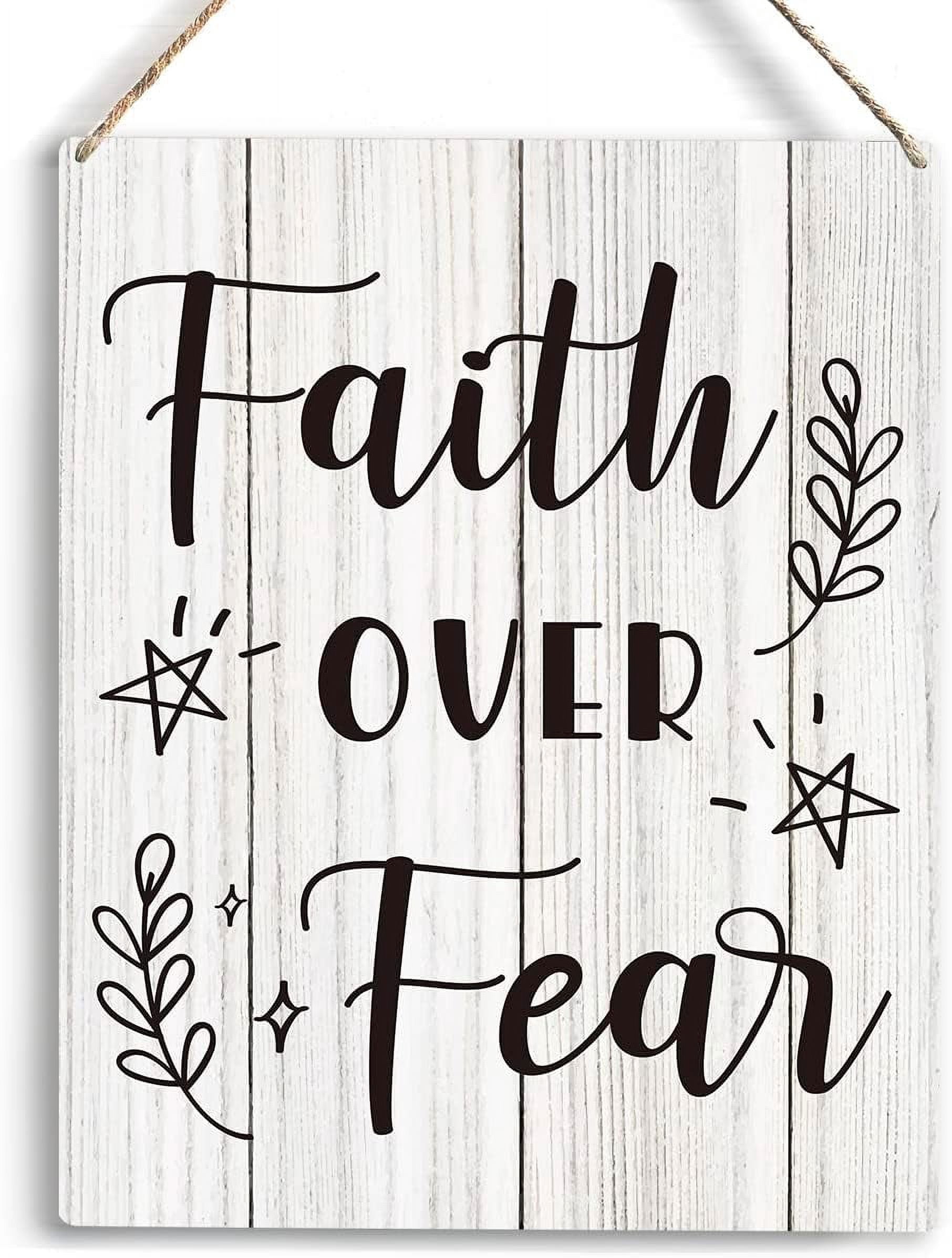 Christian Inspirational Wall Art Faith Over Fear Sign Religious Gifts ...